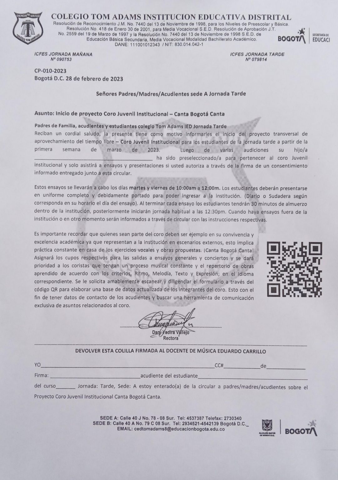 Circulares – Colegio Tom Adams IED